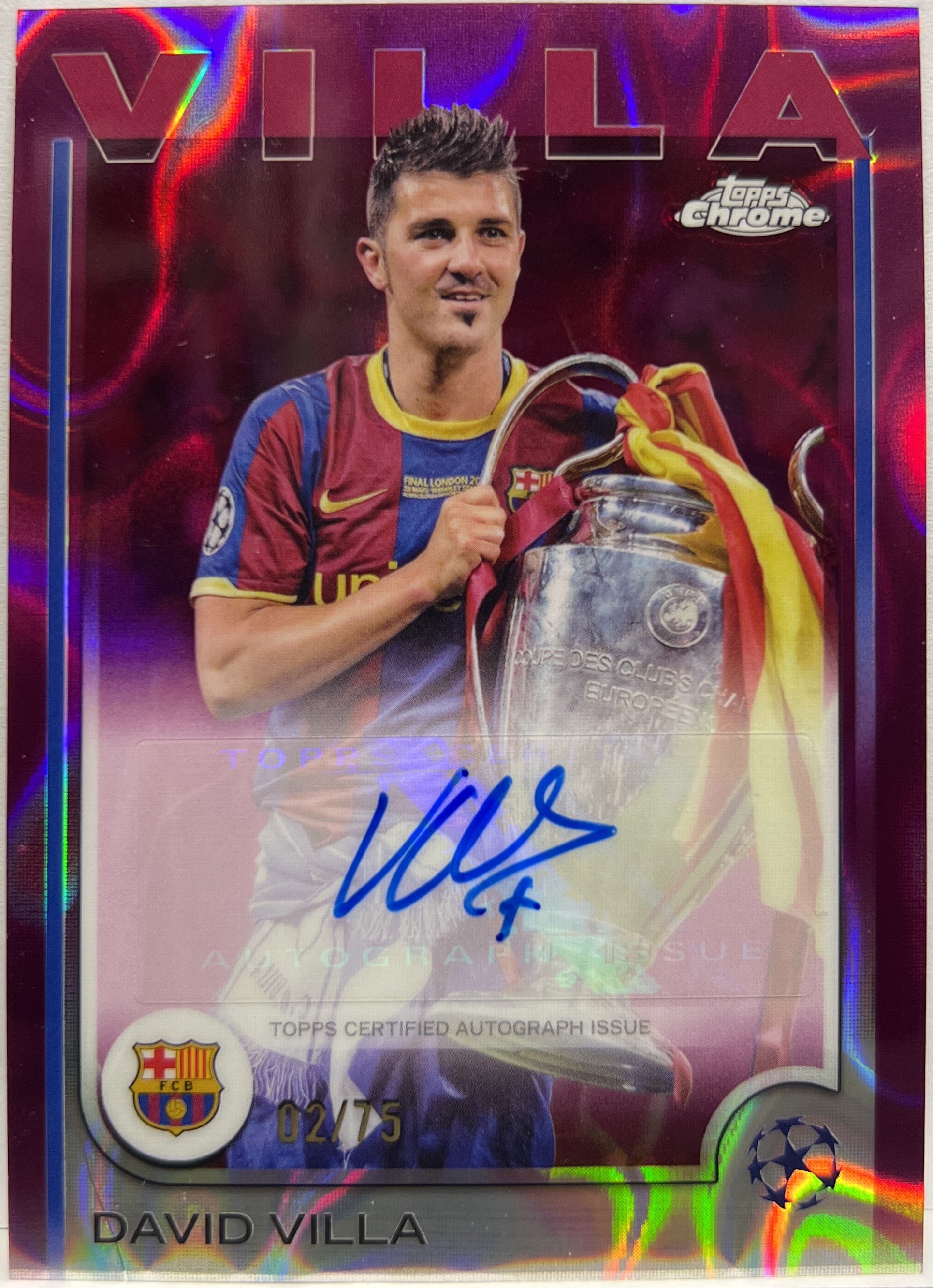 David Villa 2/75 Autograph Magenta Lava Topps Chrome UCC 2024/25 – ScCards